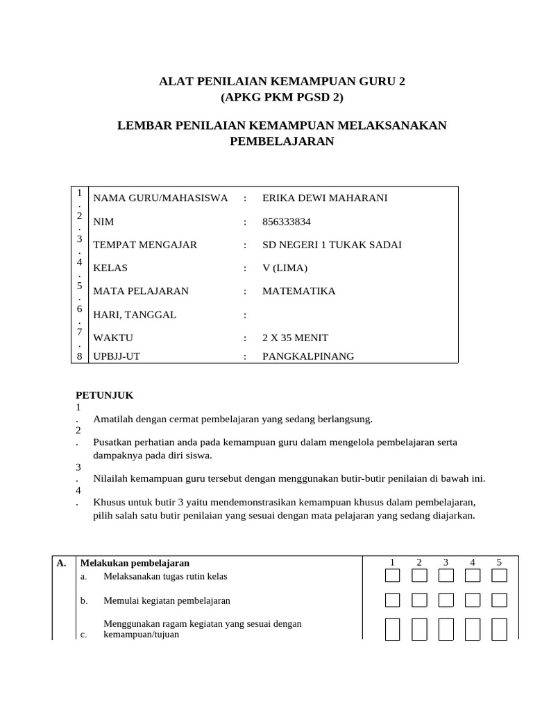 Alat Penilaian Kemampuan Guru 2 (Apkg PKM 2) | PDF
