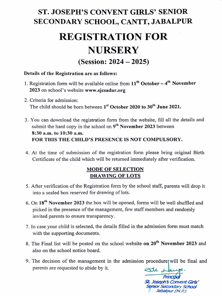 Nursery Registration 2024-25 | PDF