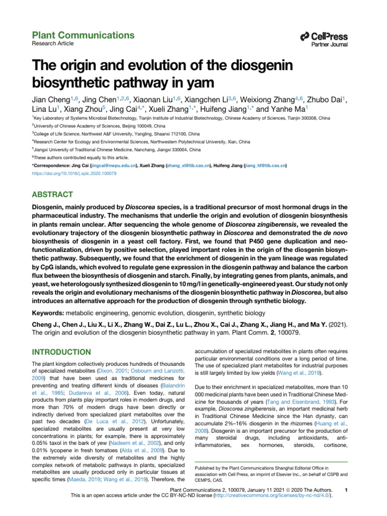 The Origin and Evolution of The Diosgenin Biosynth | PDF | Biosynthesis ...