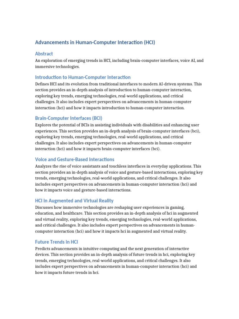 Enhanced Advancements in Human-Computer Interaction (HCI) | PDF