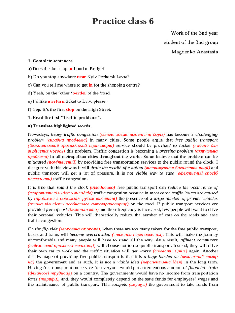 Practice class 6 | PDF | Traffic Congestion | Road