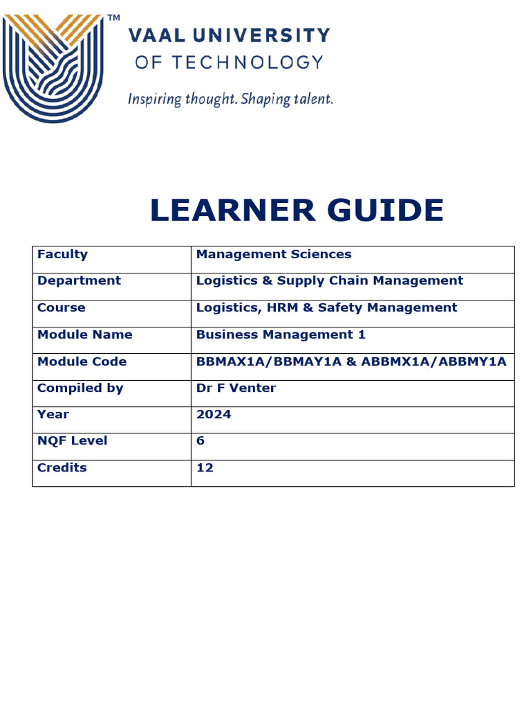 Business Management Module Guide 2024 | PDF | Motivation | Motivational