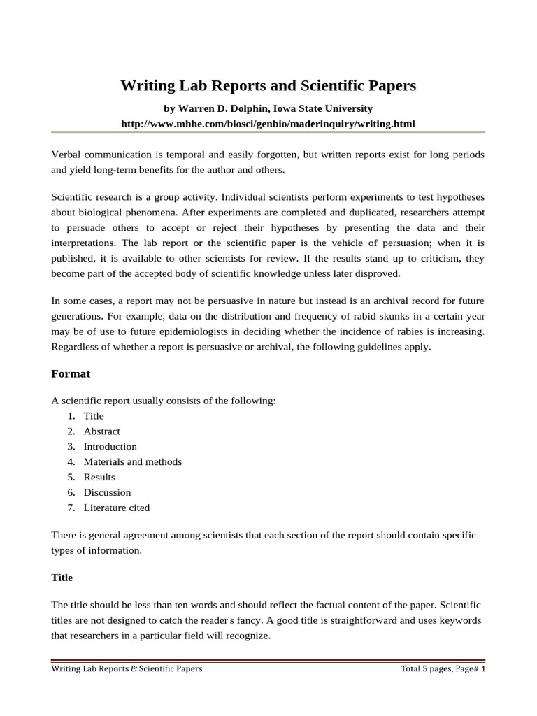 Writing Lab Reports and Scientific Papers | PDF | Experiment | Data