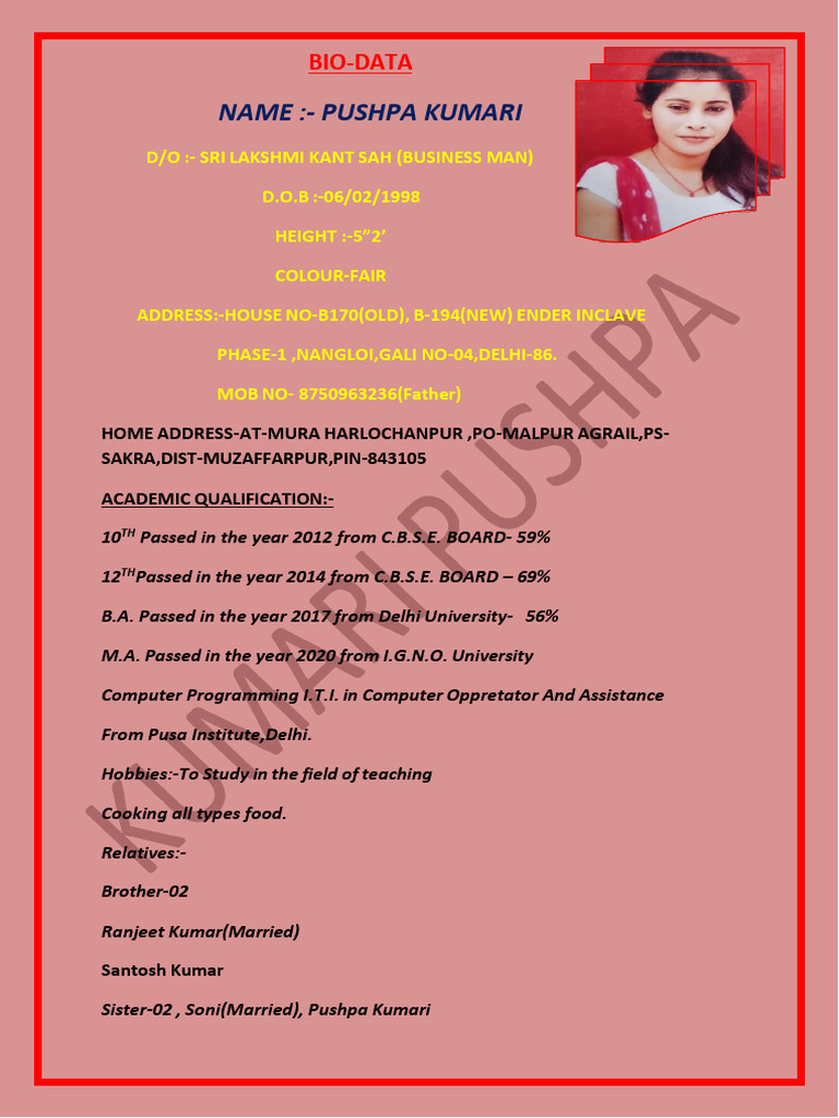 Bio Data Format | PDF