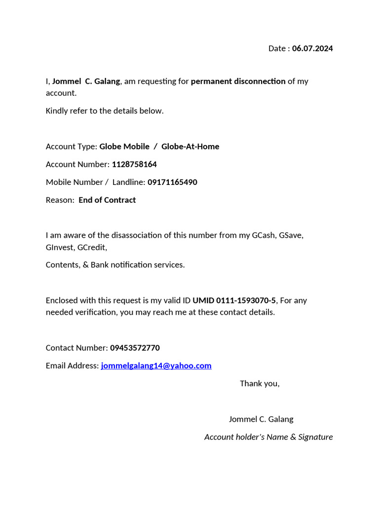 Account Disconnection Request | PDF