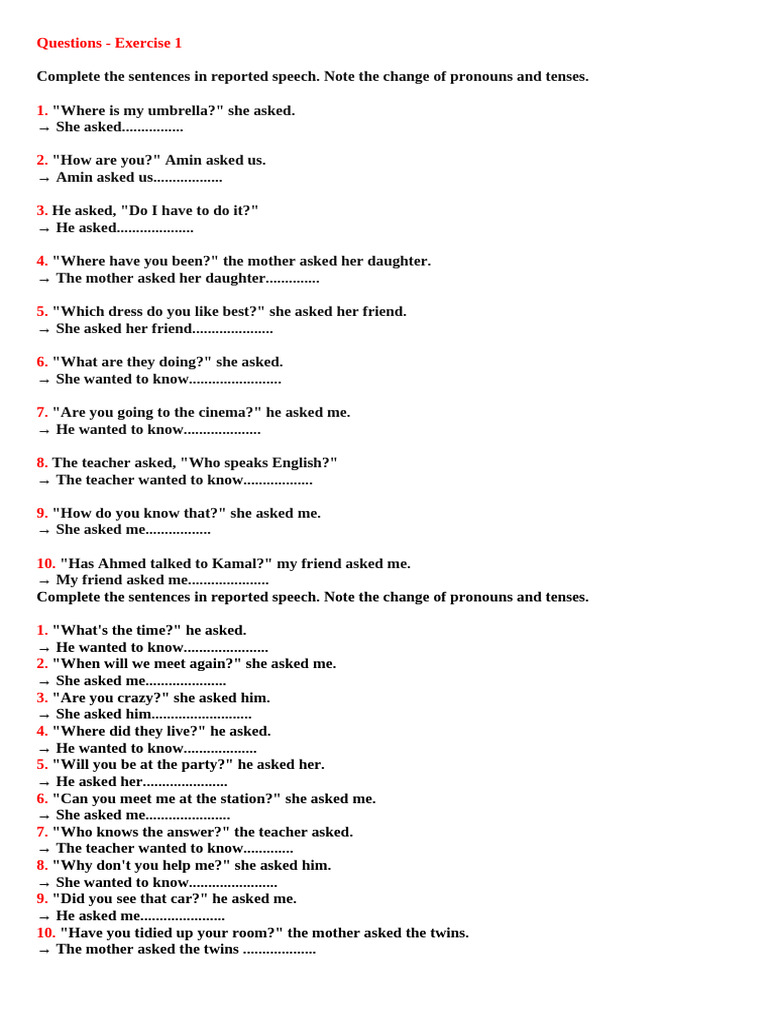 revision reported speech | PDF