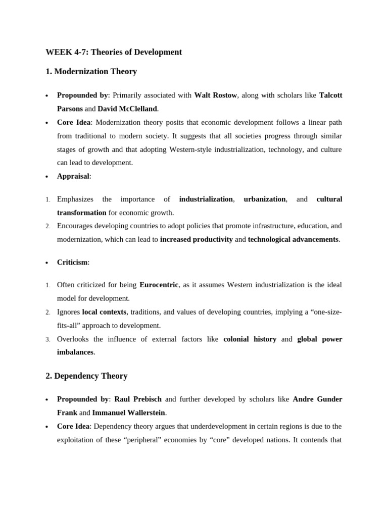 Theories of Development | PDF | World Systems Theory | Modernization Theory