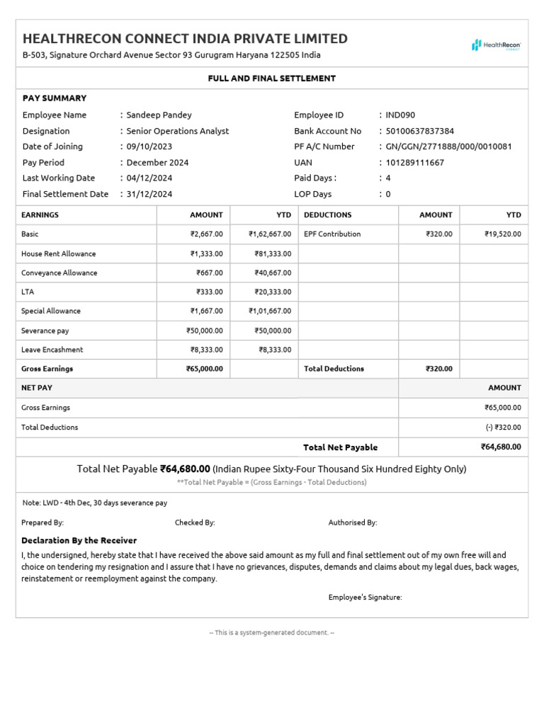 Payslip IND090 Dec 2024 | PDF | Employment Compensation | Payments