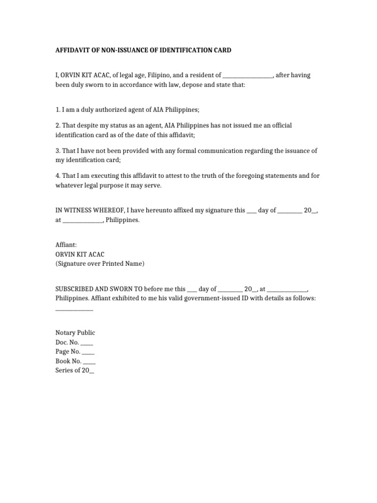 Affidavit Non Issuance ID | PDF