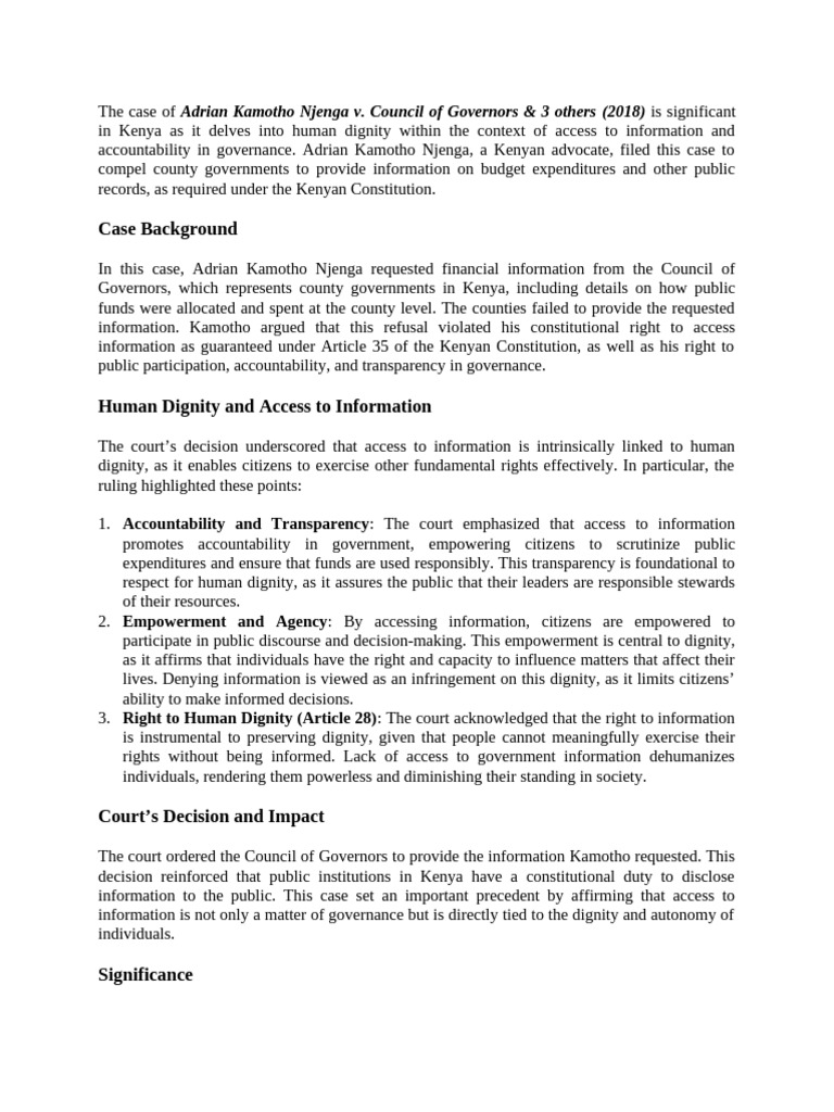 Kenyan Case on Info Access Rights | PDF | Governance | Dignity