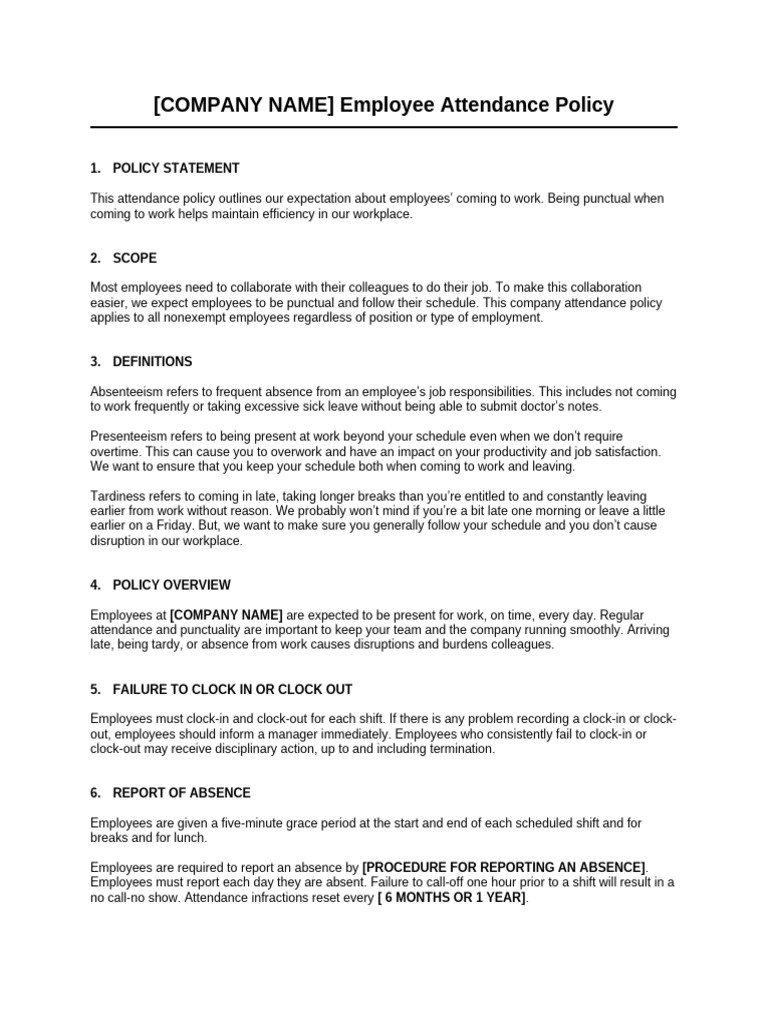Employee Attendance Policy Overview | PDF | Employment | Business