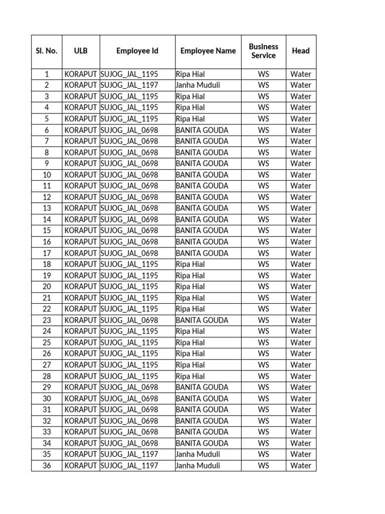 Koraput Water Service Employee List | PDF