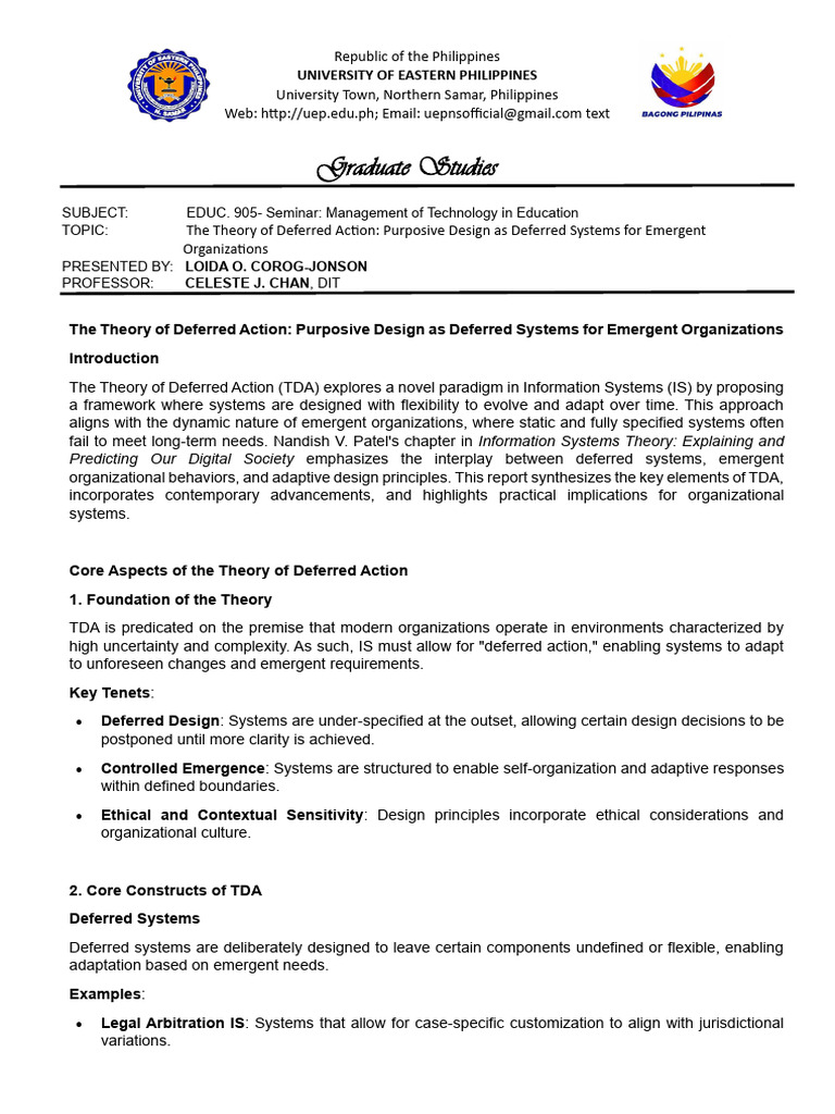 The Theory of Deferred Action - Purposive Design As Deferred Systems ...