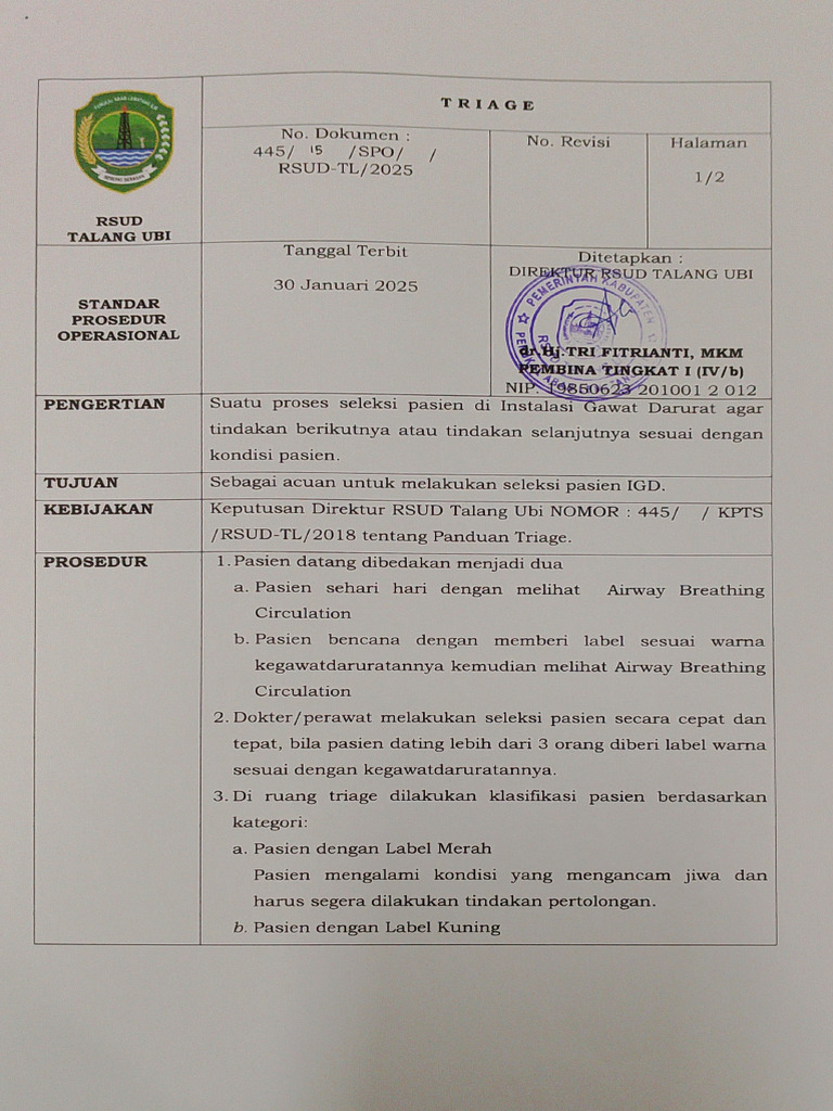 AKP 1.1 Elemen A - SOP TRIASE | PDF