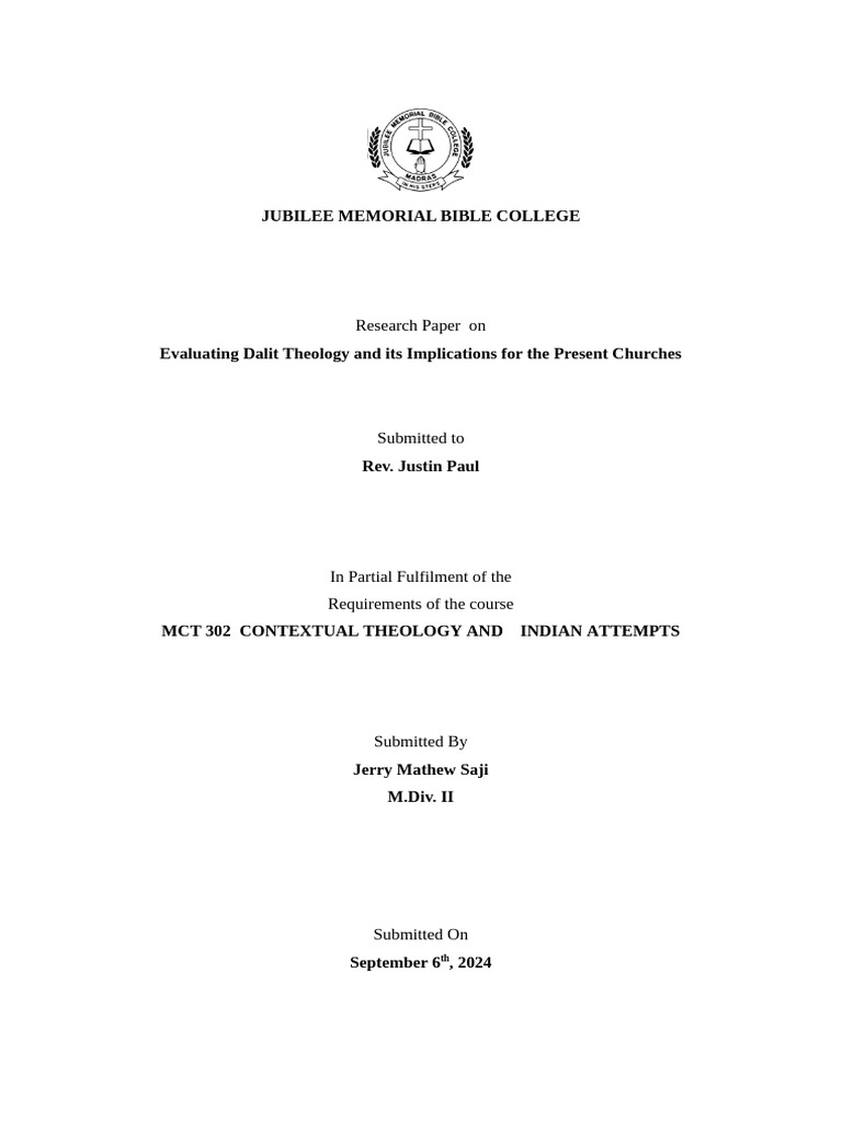 Research Paper - Dalit Theology | PDF | Jesus | Dalit