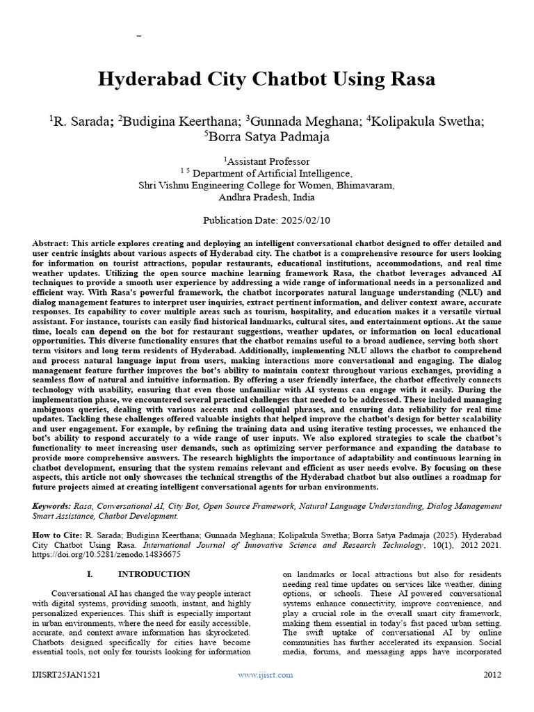 Hyderabad Chatbot with Rasa | PDF | Artificial Intelligence | Intelligence (AI) & Semantics