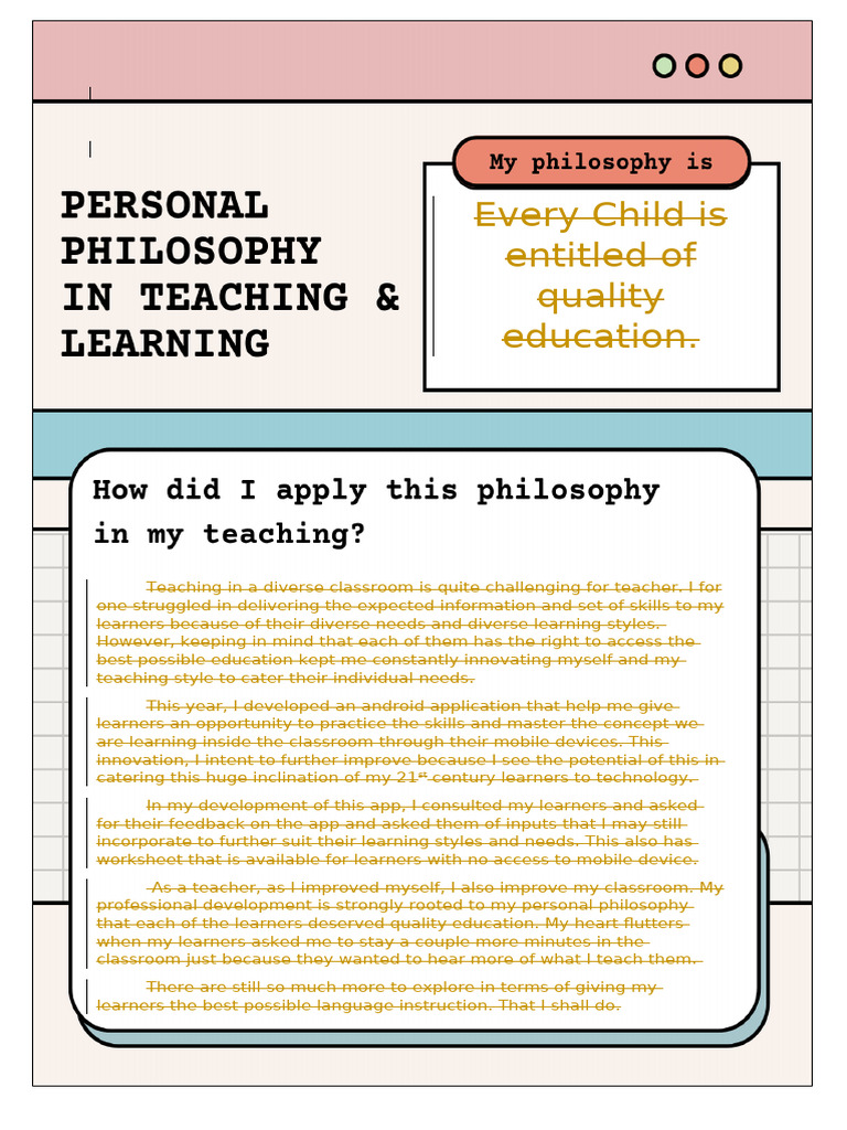 Personal Philosophy Reflection | PDF | Learning | Teachers
