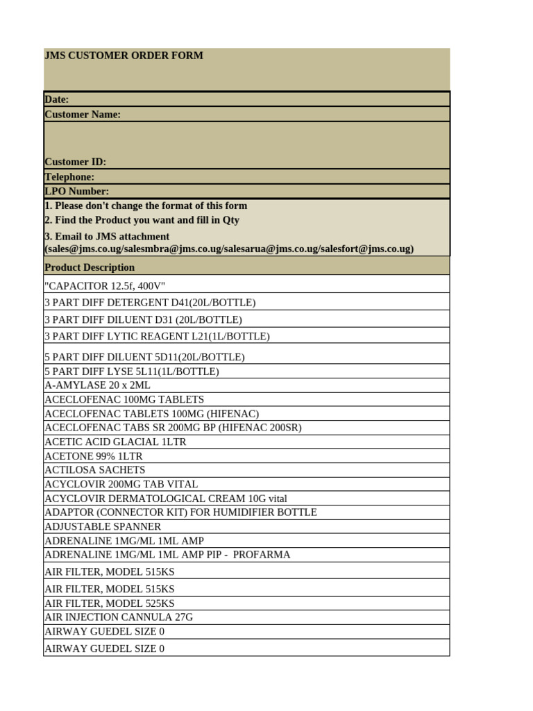 Electronic Order form 8th Jan-13th Jan 2025 General | PDF