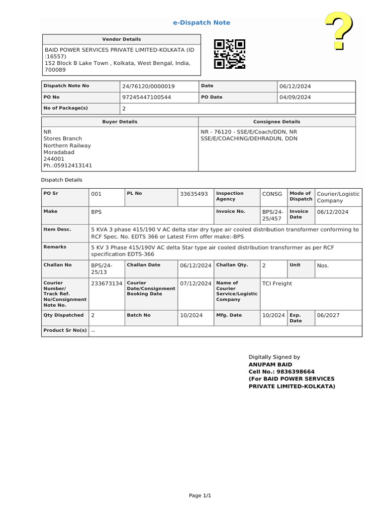 eDispatchNote_16557_674019 | PDF | Electrical Equipment | Electrical ...