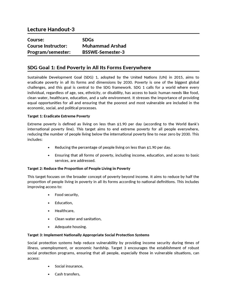 LECTURE HANDOUT 3 GOAL 1, END POVERTY final | PDF | Poverty | Poverty ...
