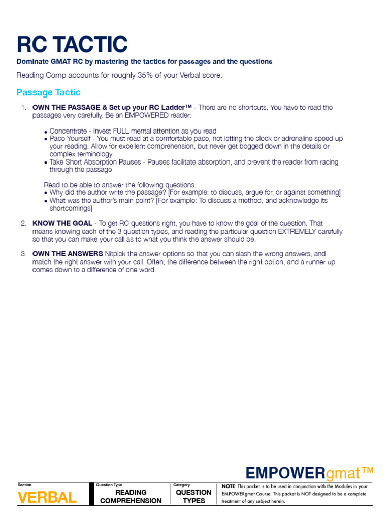 EMPOWERgmat Verbal Tactical E-Booklet | PDF | Graduate Management ...