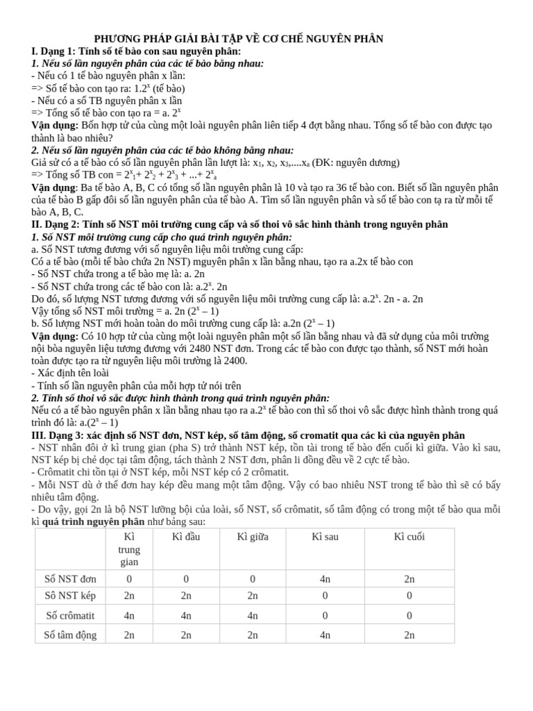 PHƯƠNG PHÁP GIẢI BÀI TẬP VỀ CƠ CHẾ NGUYÊN PHÂN -GIAM PHAN VA THỤ TINH goi | PDF