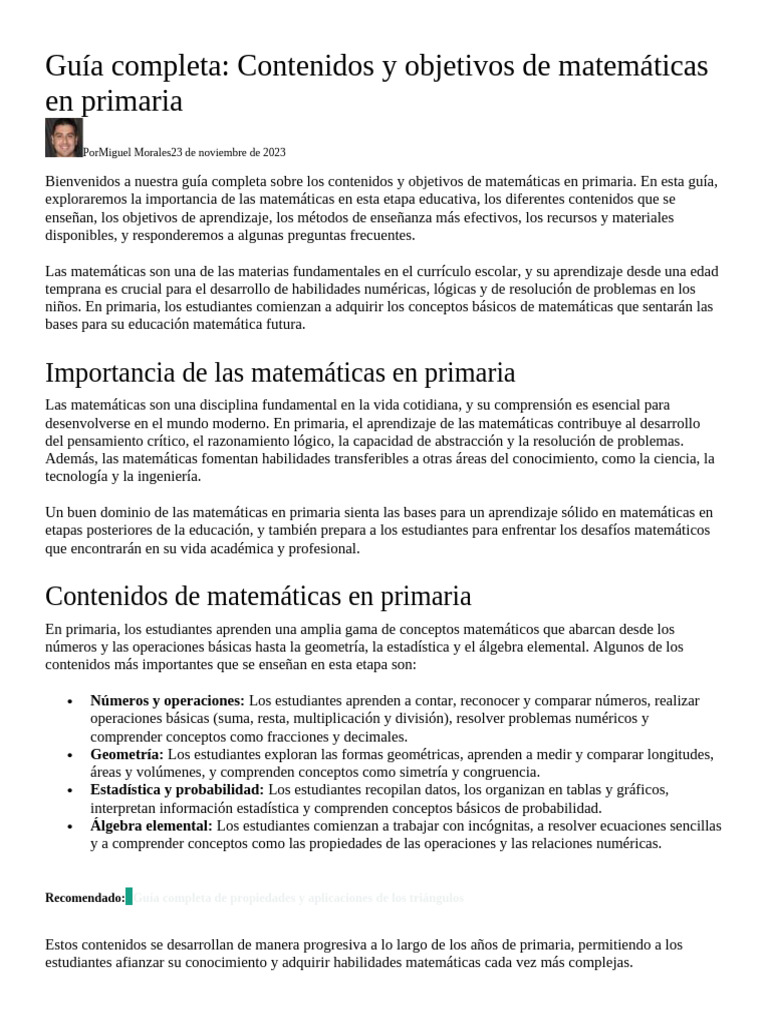 Contenidos y objetivos de matemáticas primaria | PDF | Enseñando ...