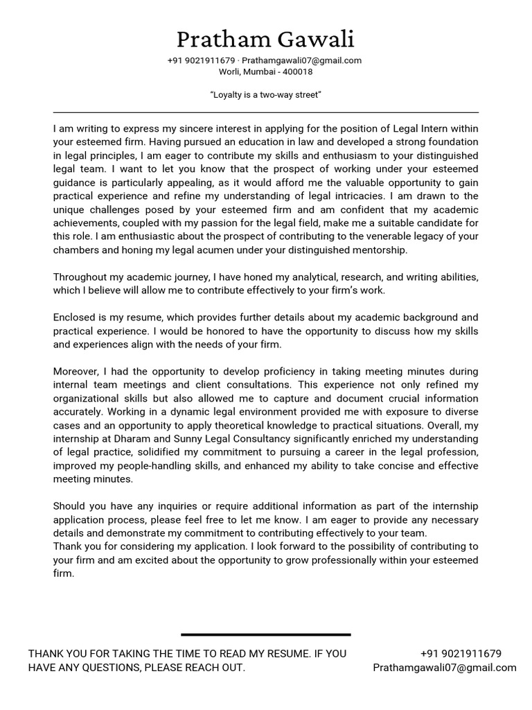 Pratham Gawali Cover Letter | PDF | Cognition | Learning