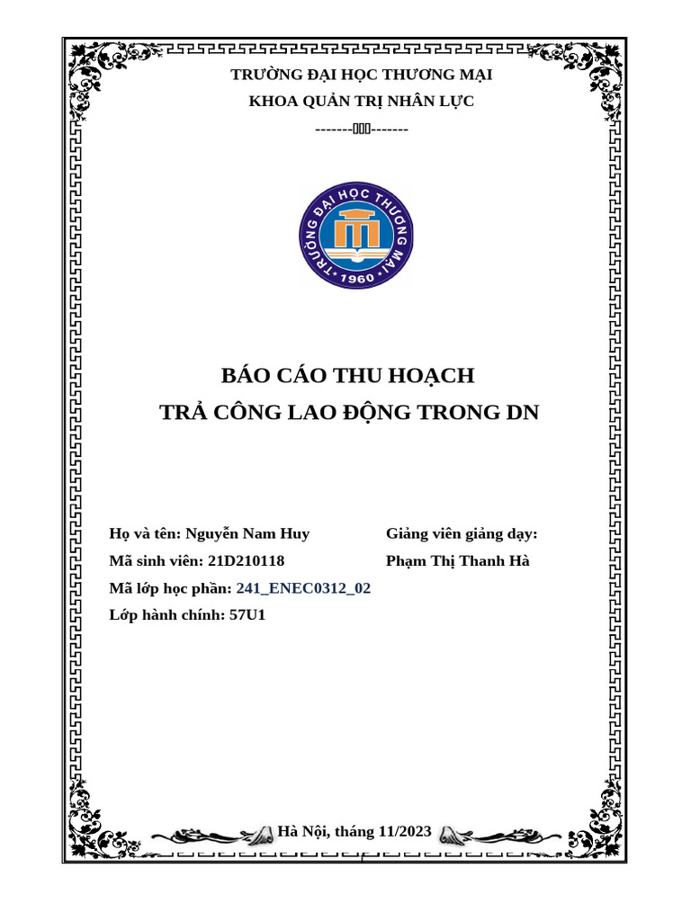 Mẫu Báo cáo thu hoạch (BCTT) | PDF