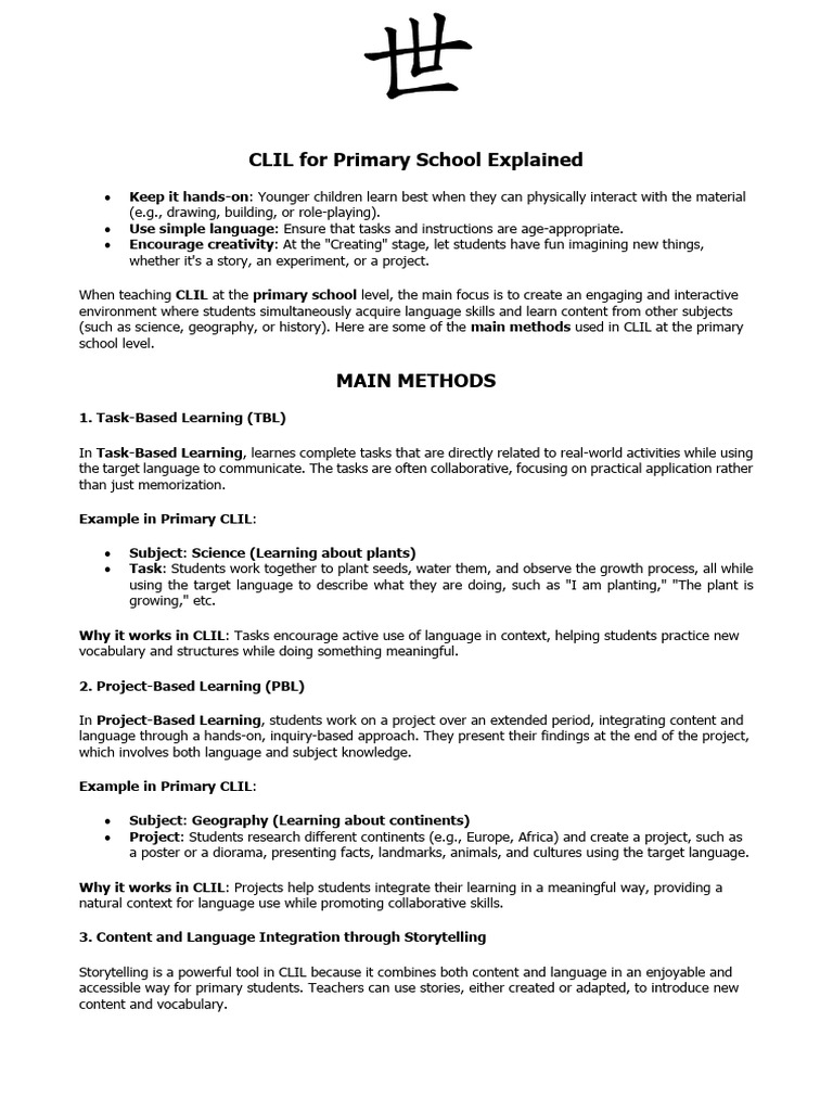 CLIL For Primary School Students - + Lesson Plan | PDF | Learning | Lesson Plan