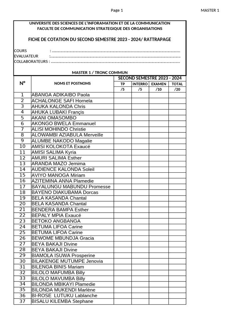 Fiche de Cotation Ratt 2023 2024 Ss m1-1 | PDF