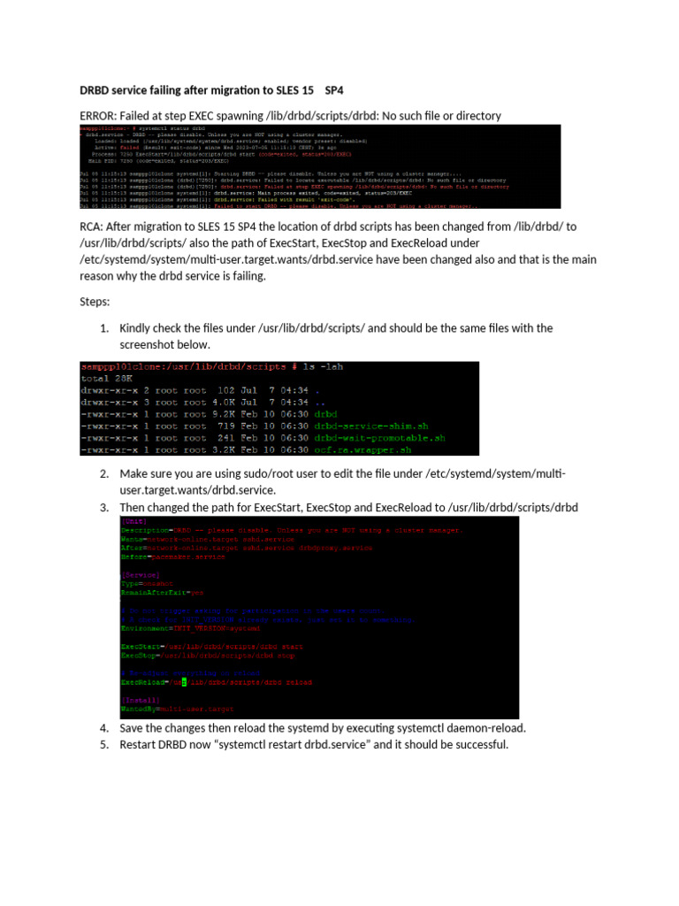 DRDB service failing after migration to SLES 15 SP4 | PDF