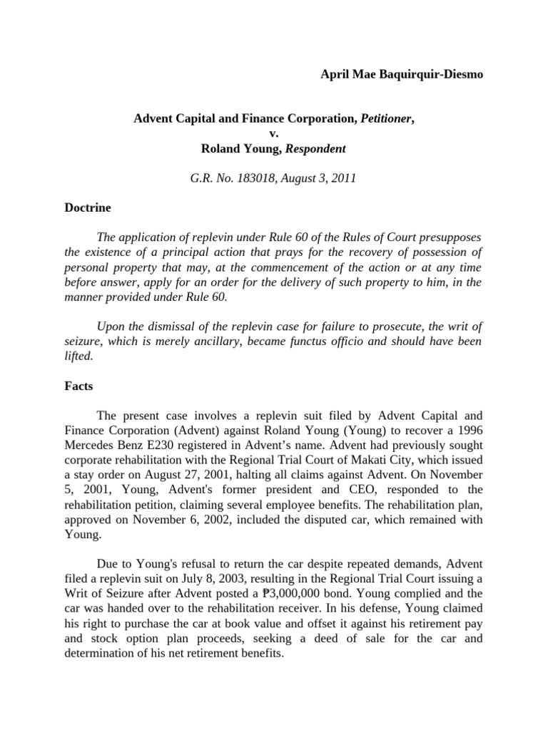 Supreme Court Ruling on Replevin Case | PDF | Appeal | Lawsuit