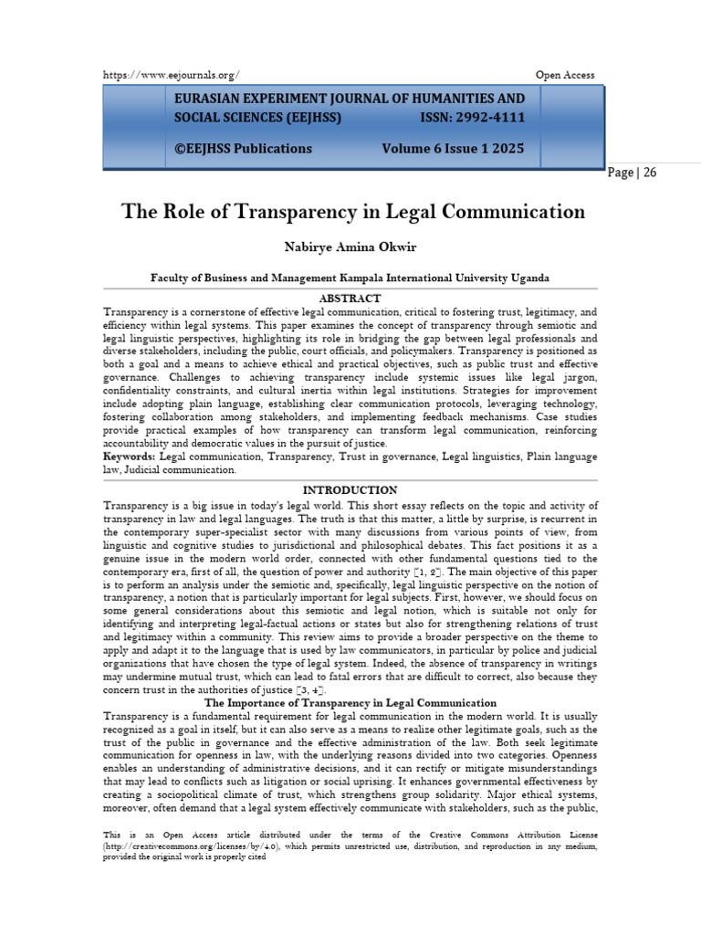 The Role of Transparency in Legal Communication (www.kiu.ac.ug) | PDF ...