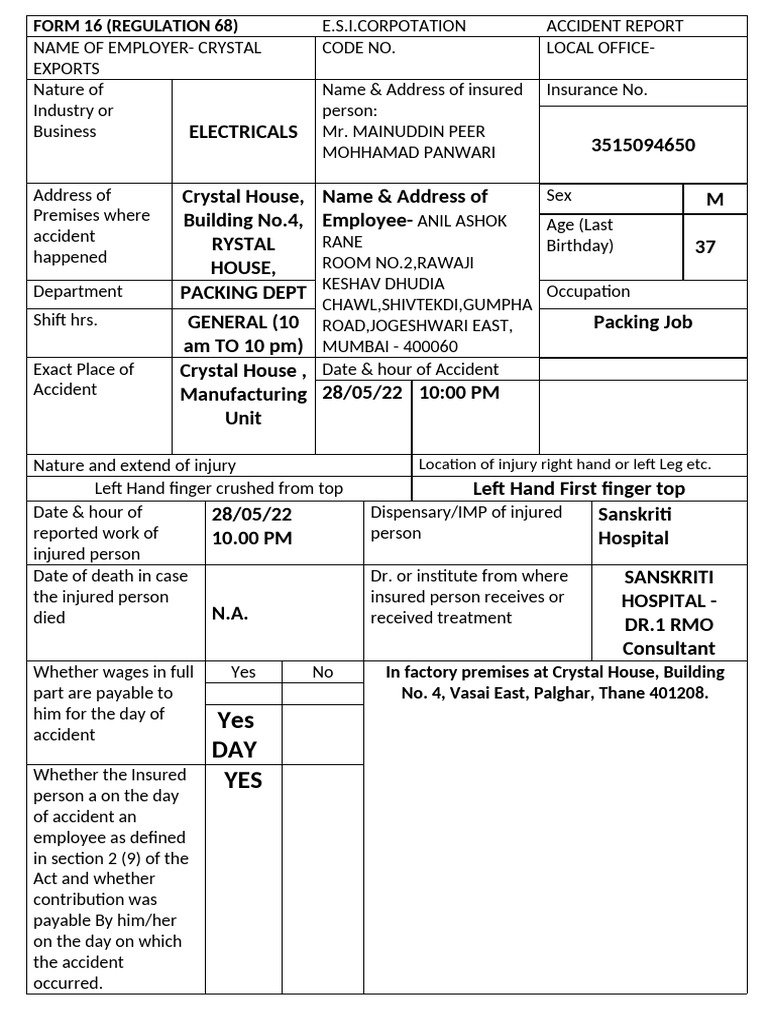 Accident Report Form | PDF | Economies | Labor Relations