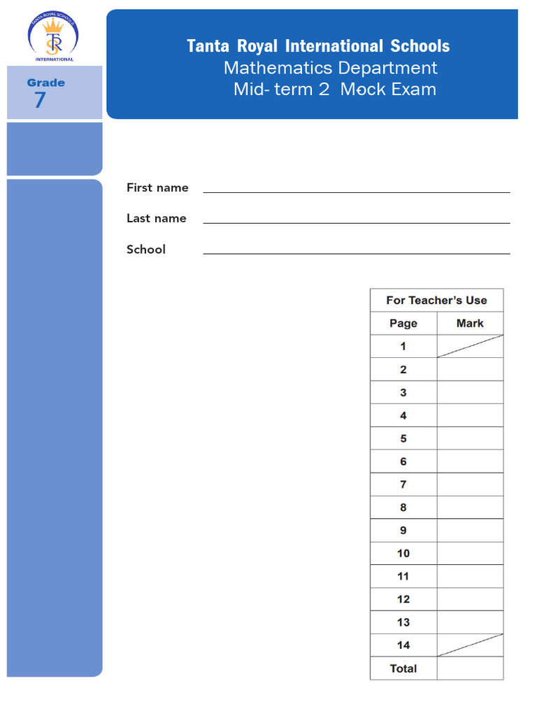 Mock Exam Year 7 - Midterm - Mock - Mark Scheme | PDF | Mathematics