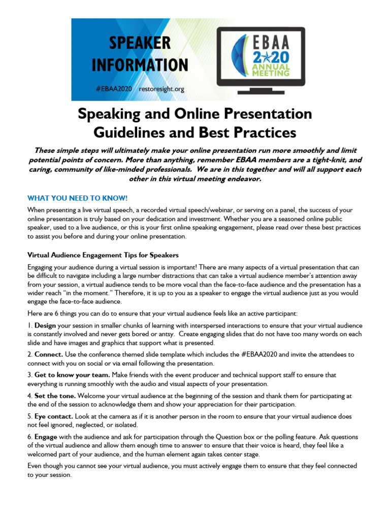 EBAA Virtual Speaker Best Practices | PDF | Microsoft Power Point | Web Conferencing