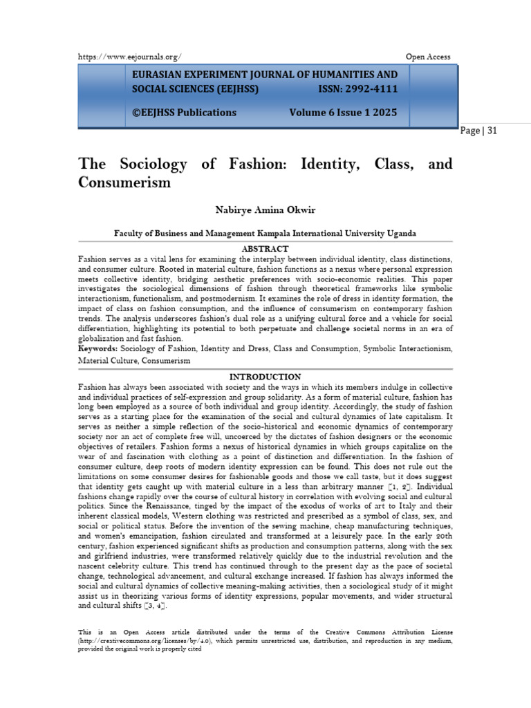 The Sociology of Fashion: Identity, Class, and Consumerism (WWW - Kiu.ac - Ug) | PDF | Fashion ...