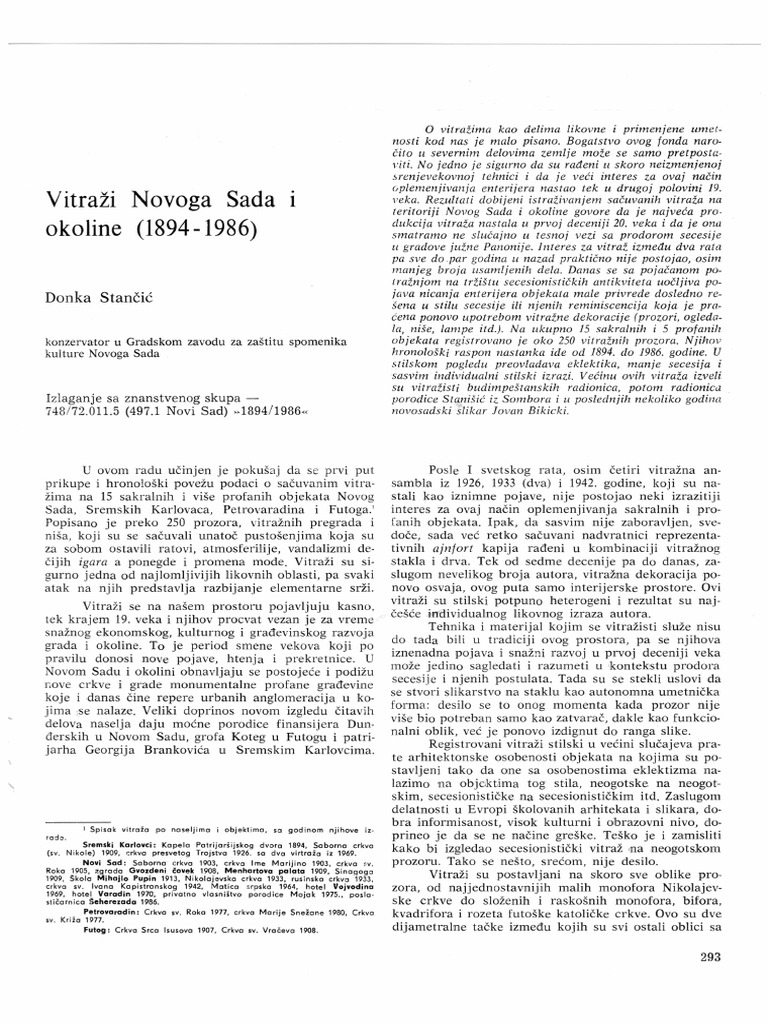 Vitrazi Novoga Sada I Okoline 1894 1986 | PDF