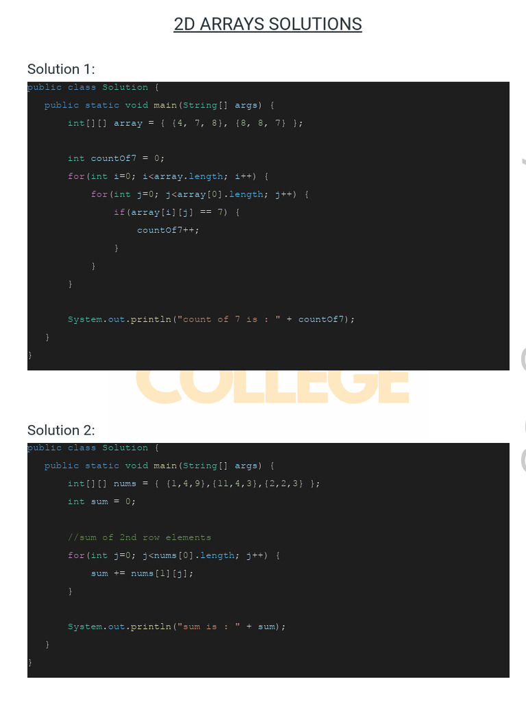 2D Arrays Solutions | PDF