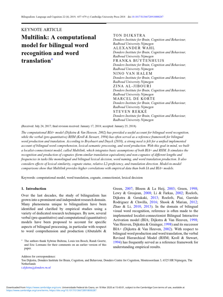 Multilink Model for Bilingual Word Recognition | PDF | Linguistics ...