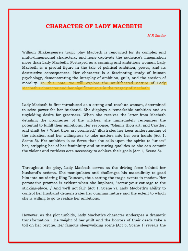 Lady Macbeth: Ambition's Perils | PDF | Macbeth