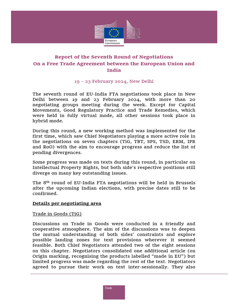 Report FTA 7th Round February 2024 | PDF | Intellectual Property | European Union