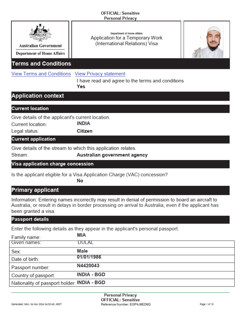DULAL MIA ( Application) | PDF | Passport | Identity Document
