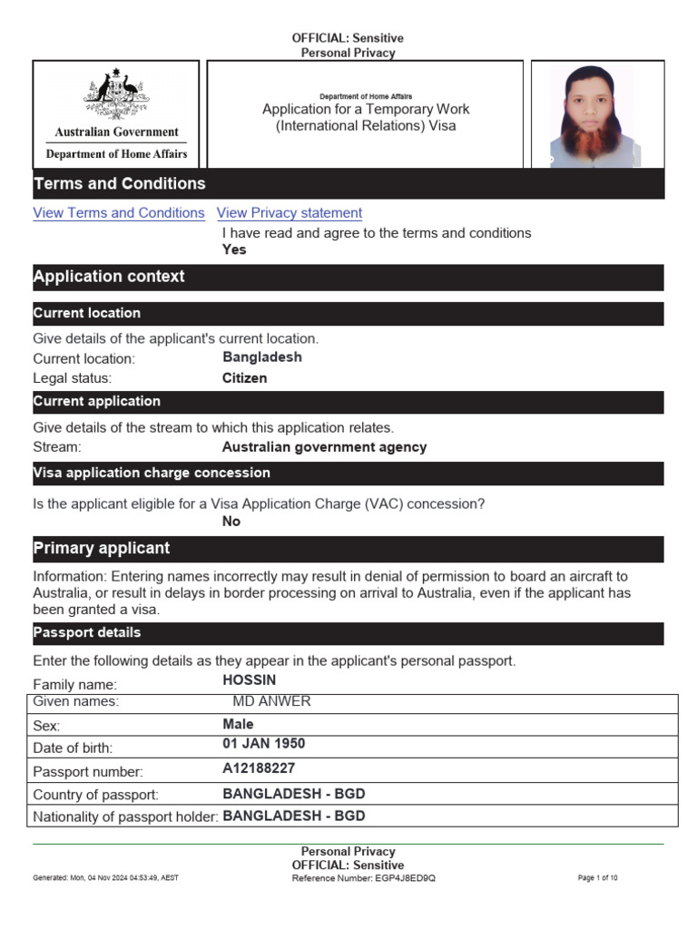 Md Anwer Hossin ( Application) | PDF | Travel Visa | Passport
