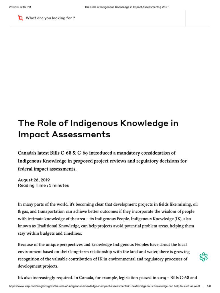 The Role of Indigenous Knowledge in Impact Assessments - WSP | PDF ...
