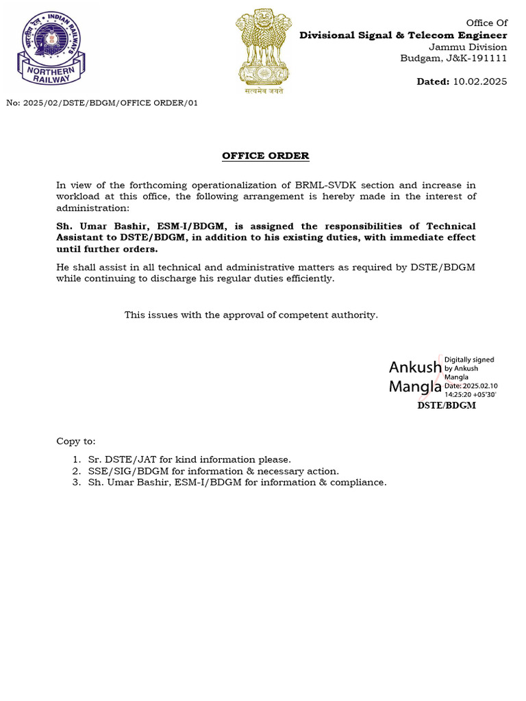Office Order Esm - BDGM | PDF