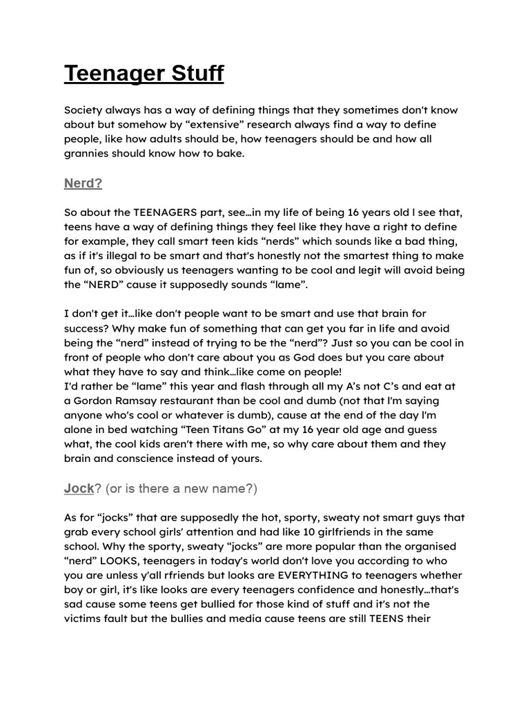 Teenage Identity: Nerds vs. Jocks | PDF