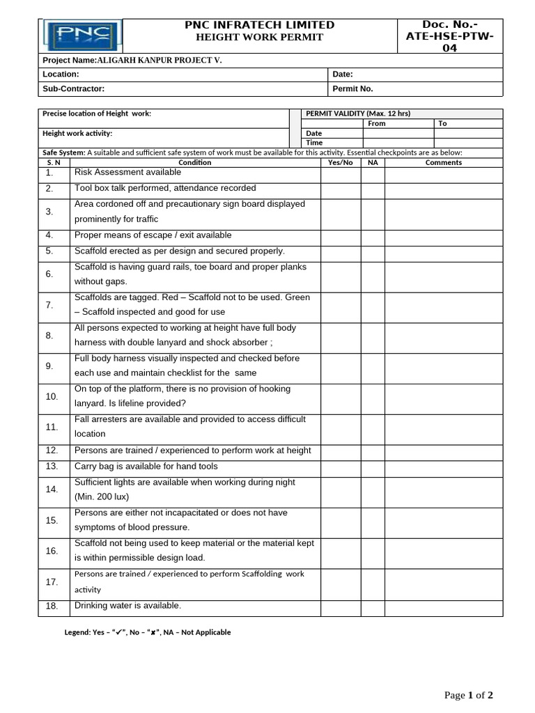 Height Work Safety Permit Procedure | PDF | Scaffolding | Safety