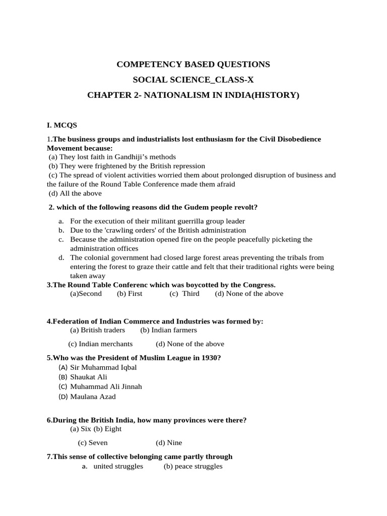 Competency Based Questions - Nationalism in India | PDF | Mahatma ...